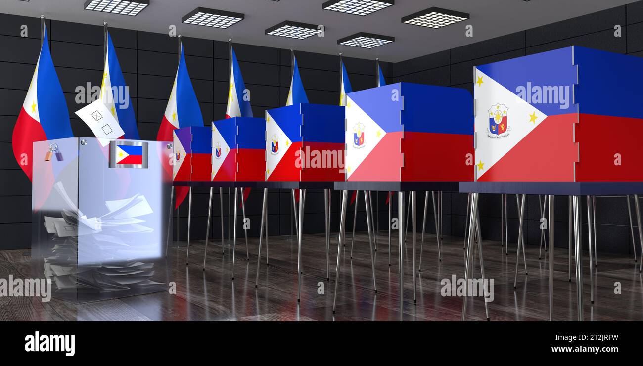 Philippines - polling station with voting booths and ballot box ...