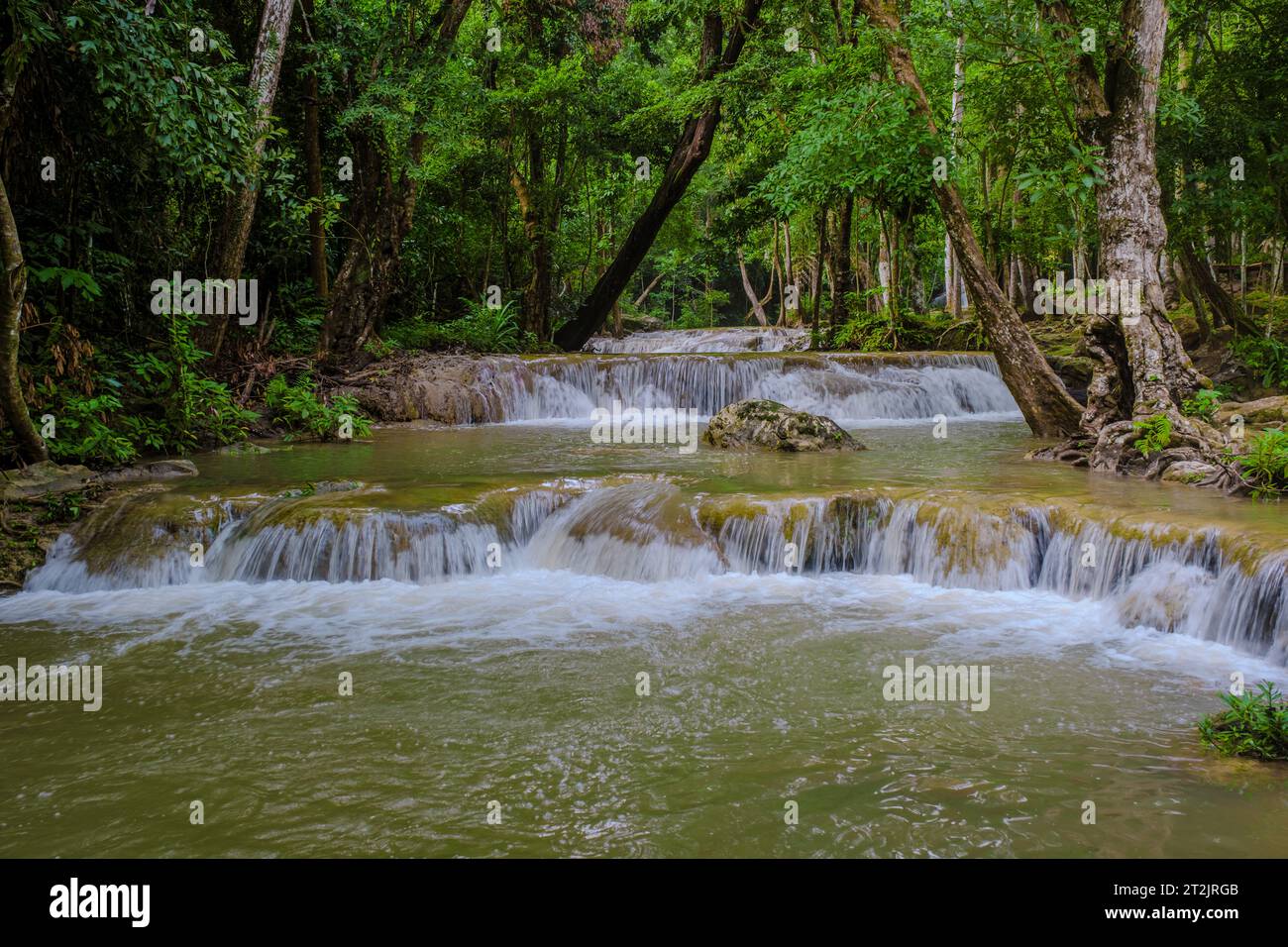 Erawan Waterfall Thailand, a beautiful deep forest waterfall in ...