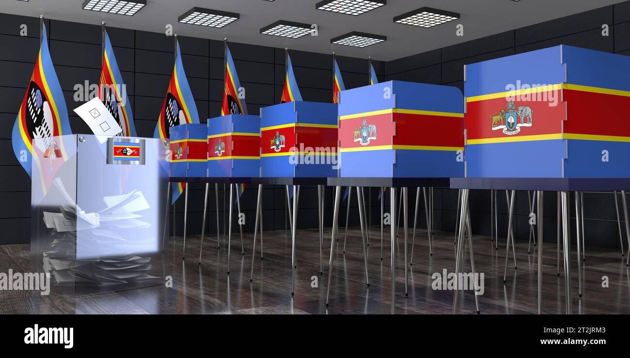 Eswatini - polling station with voting booths and ballot box - election ...