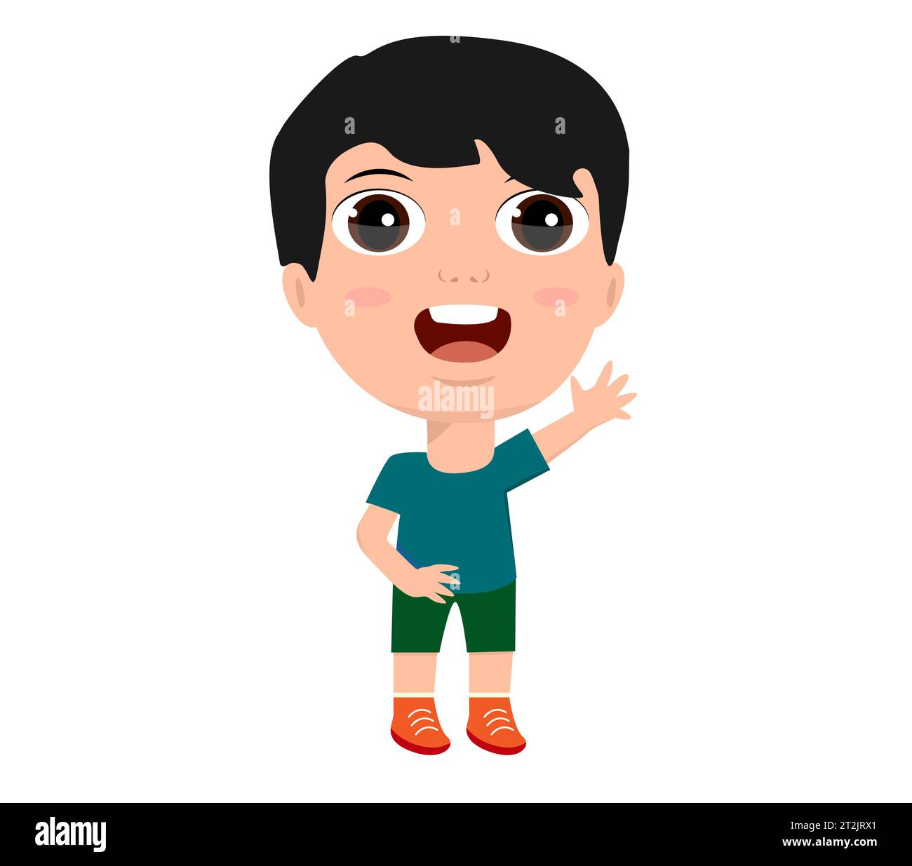 little girl boy rejoice hello welcome goodbye raise hands greet ...