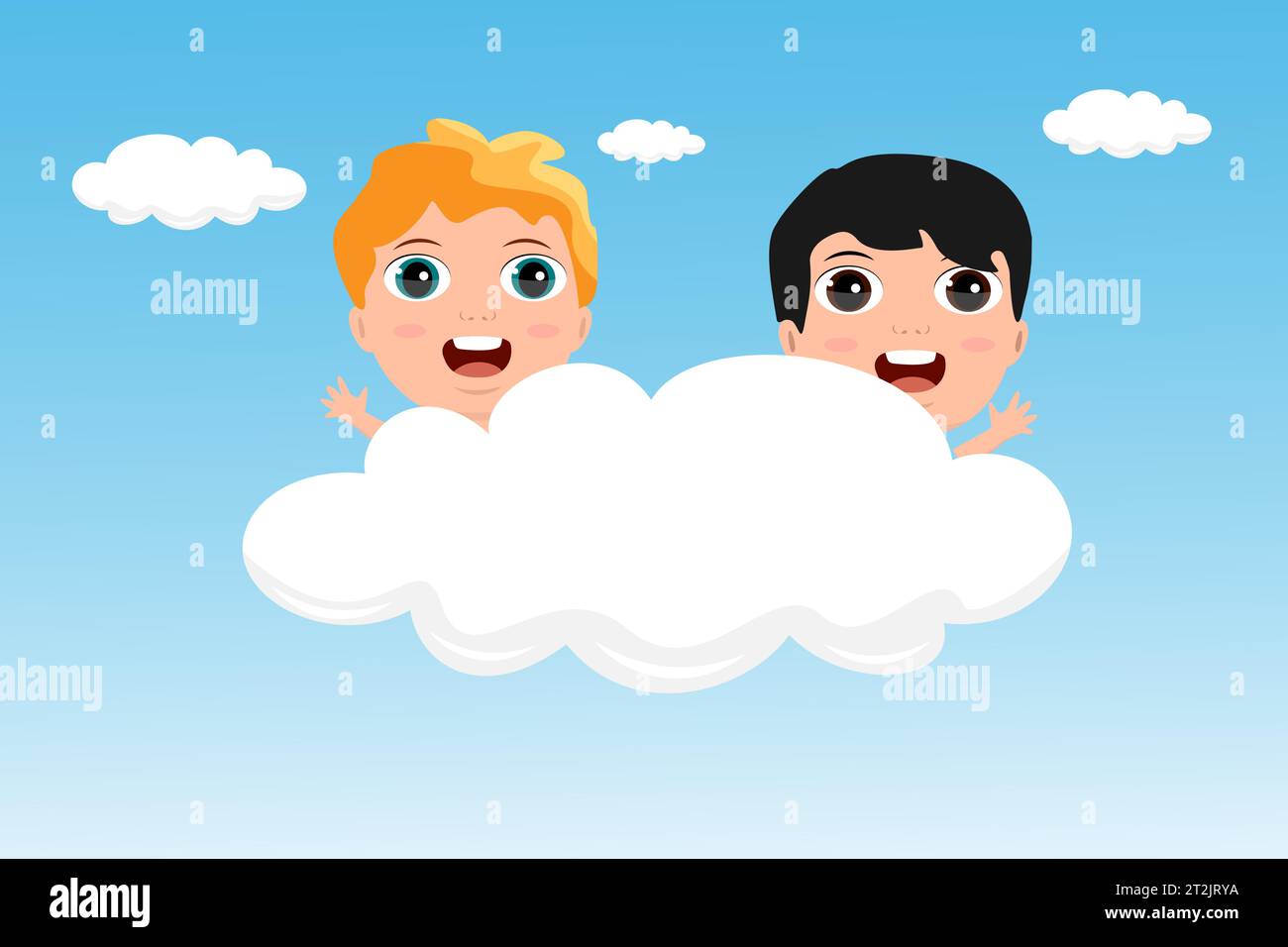 little sweet cute kids rejoicing on cloud playing daytime nature cloud ...