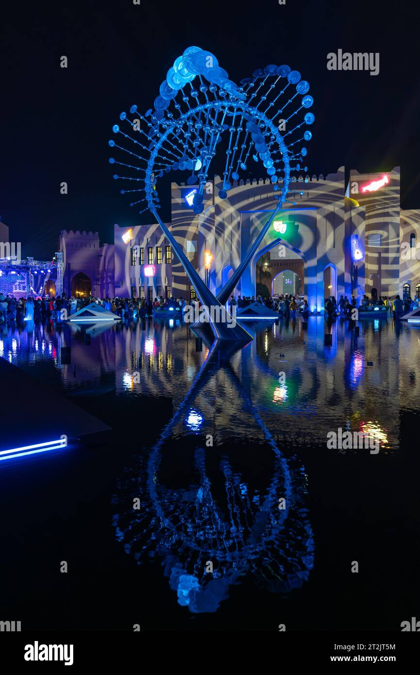 Doha, Qatar - December 2, 2022: Beautiful water fountain at Katara ...