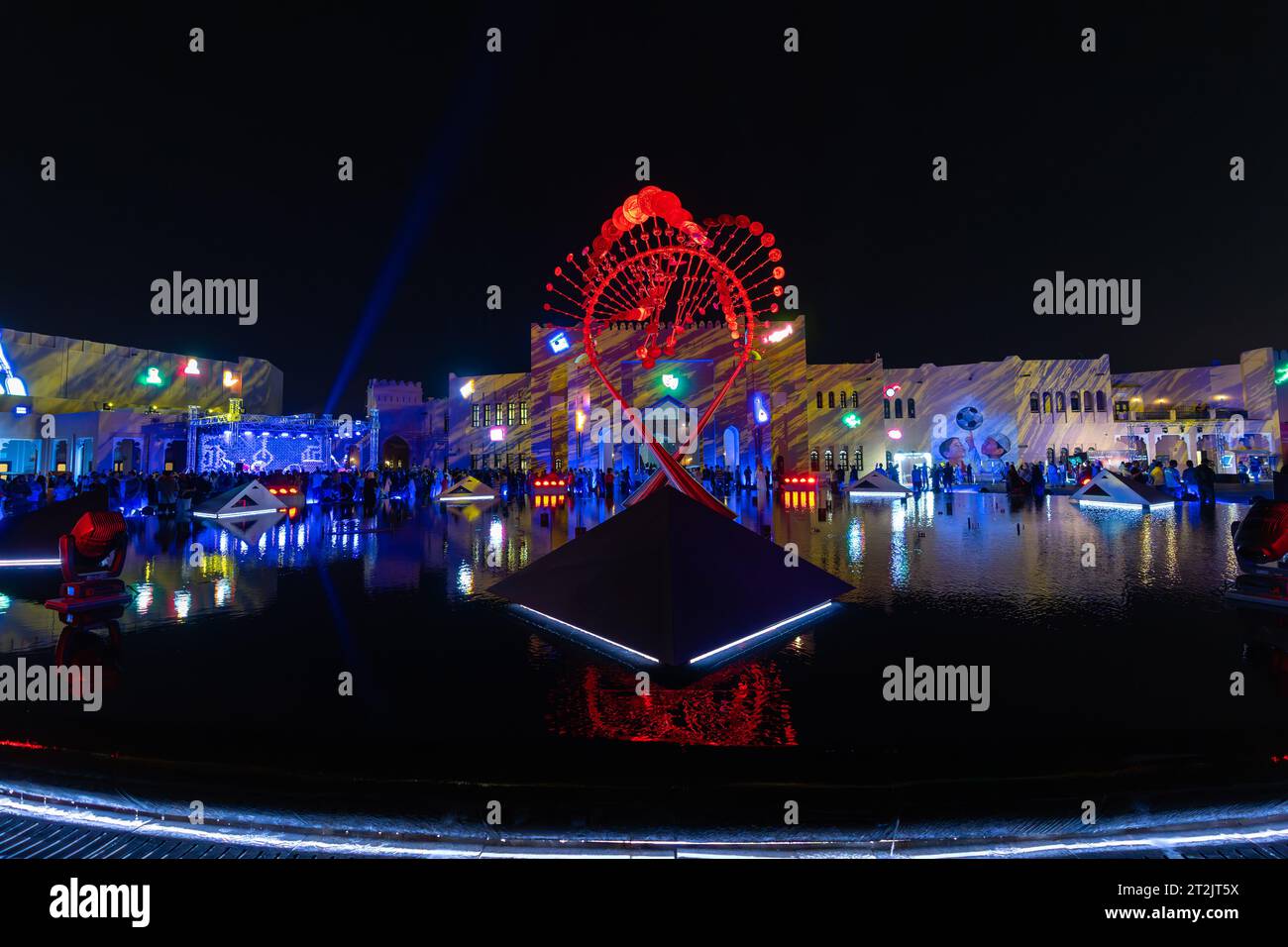 Doha, Qatar - December 2, 2022: Beautiful water fountain at Katara ...