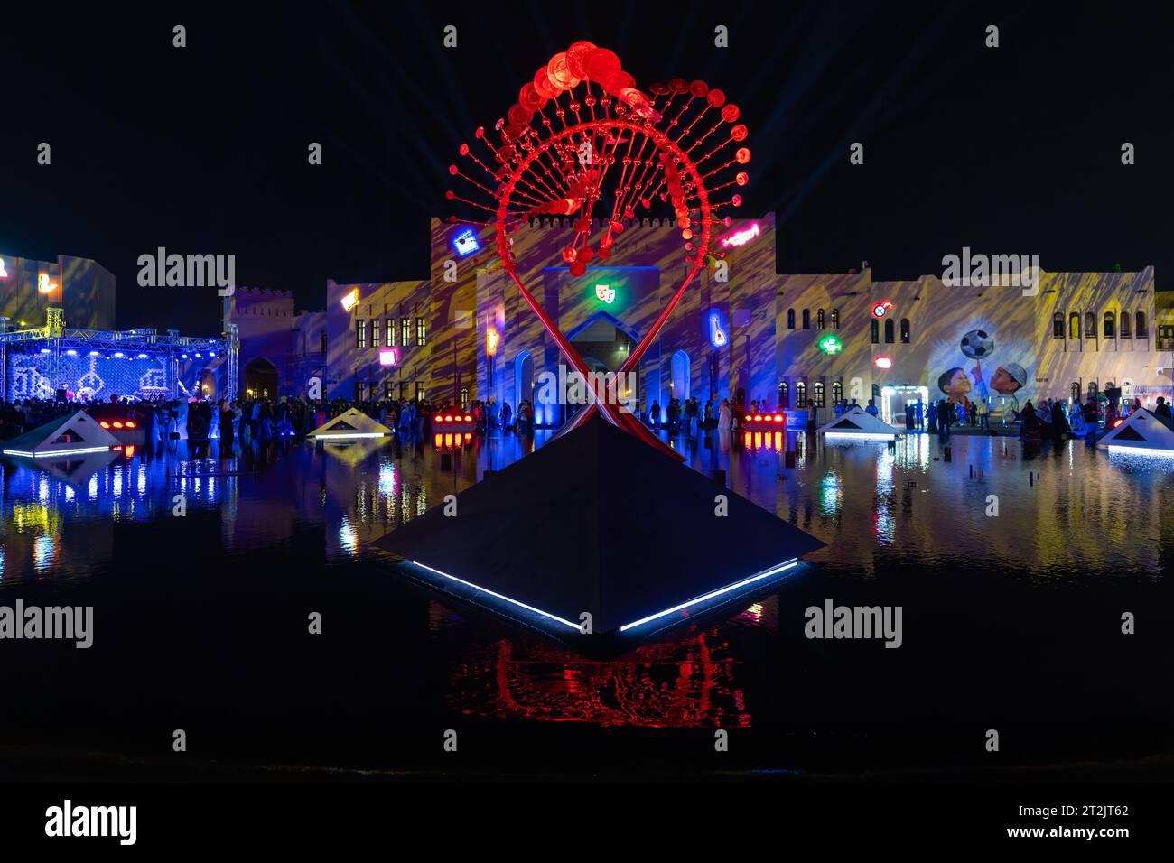 Doha, Qatar - December 2, 2022: Beautiful water fountain at Katara ...