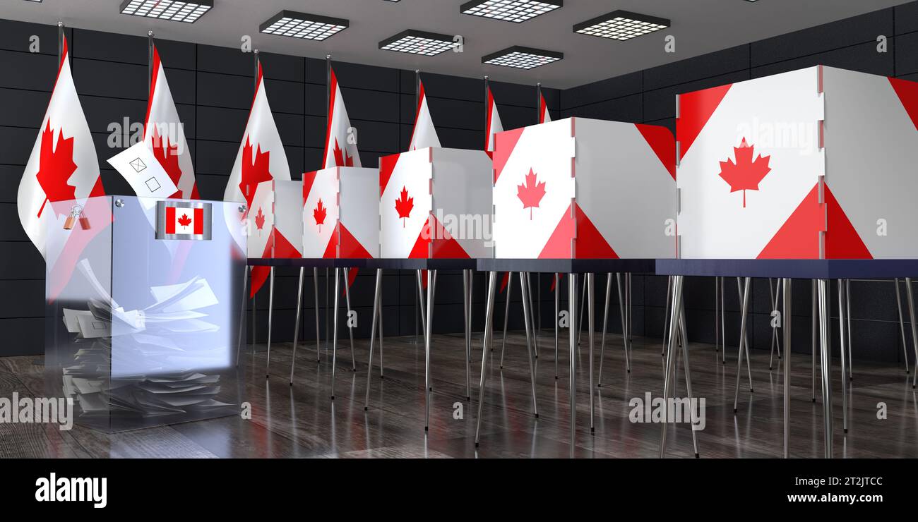 Canada - polling station with voting booths and ballot box - election ...