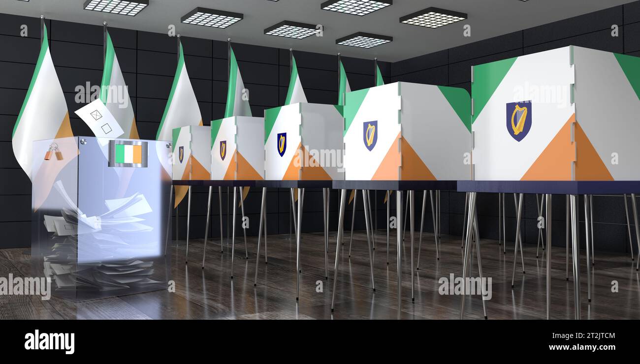 Ireland - polling station with voting booths and ballot box - election ...