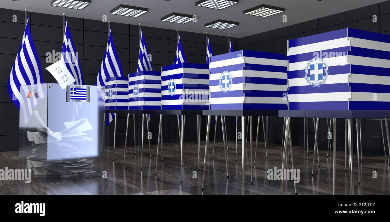 Greece - polling station with voting booths and ballot box - election ...