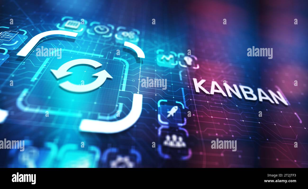 Kanban work flow process management system concept on virtual screen ...