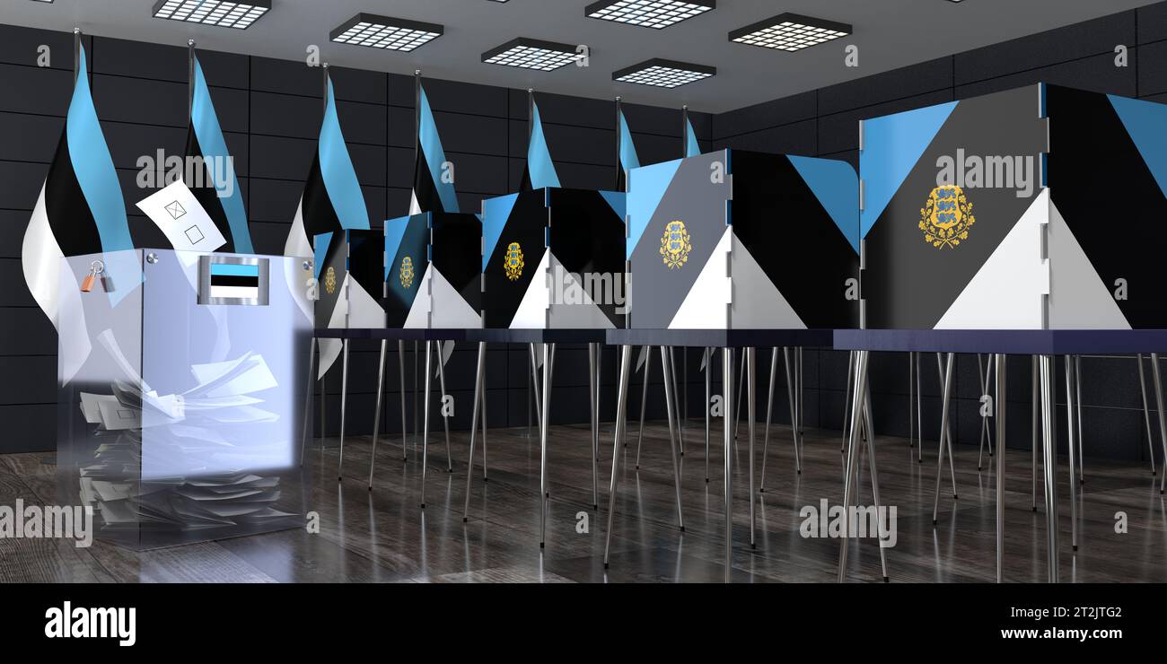 Estonia - polling station with voting booths and ballot box - election ...