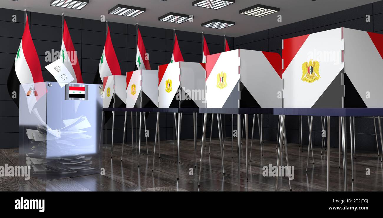 Syria - polling station with voting booths and ballot box - election ...