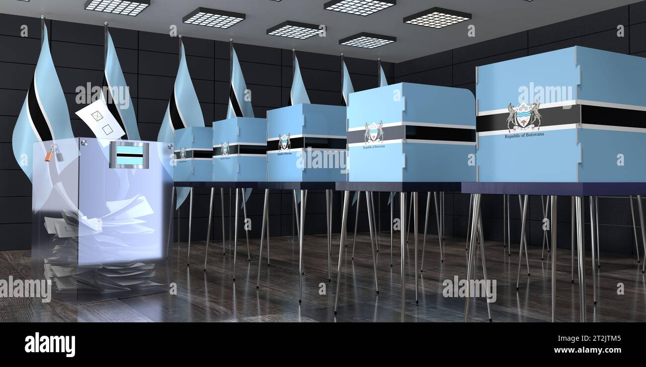 Botswana - polling station with voting booths and ballot box - election ...