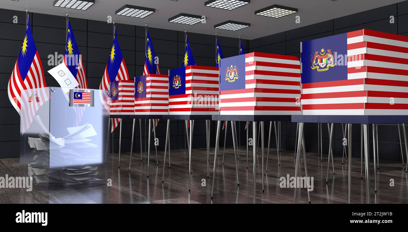 Malaysia - polling station with voting booths and ballot box - election ...