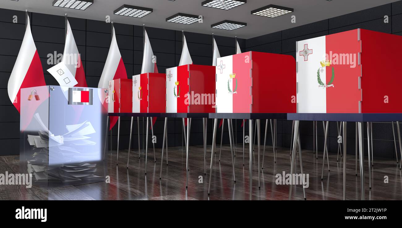 Malta - polling station with voting booths and ballot box - election ...