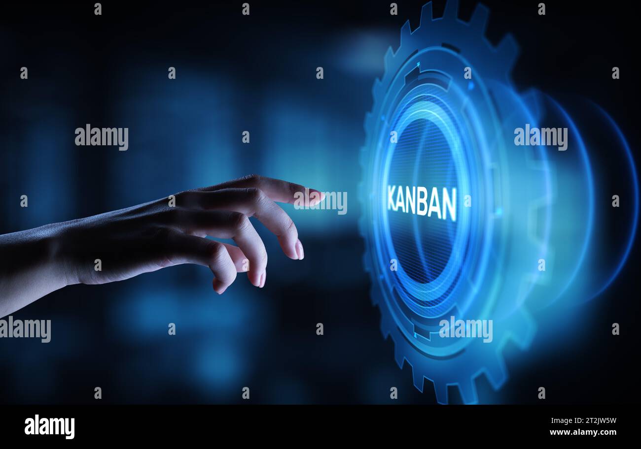 Kanban work flow process management system concept on virtual screen ...