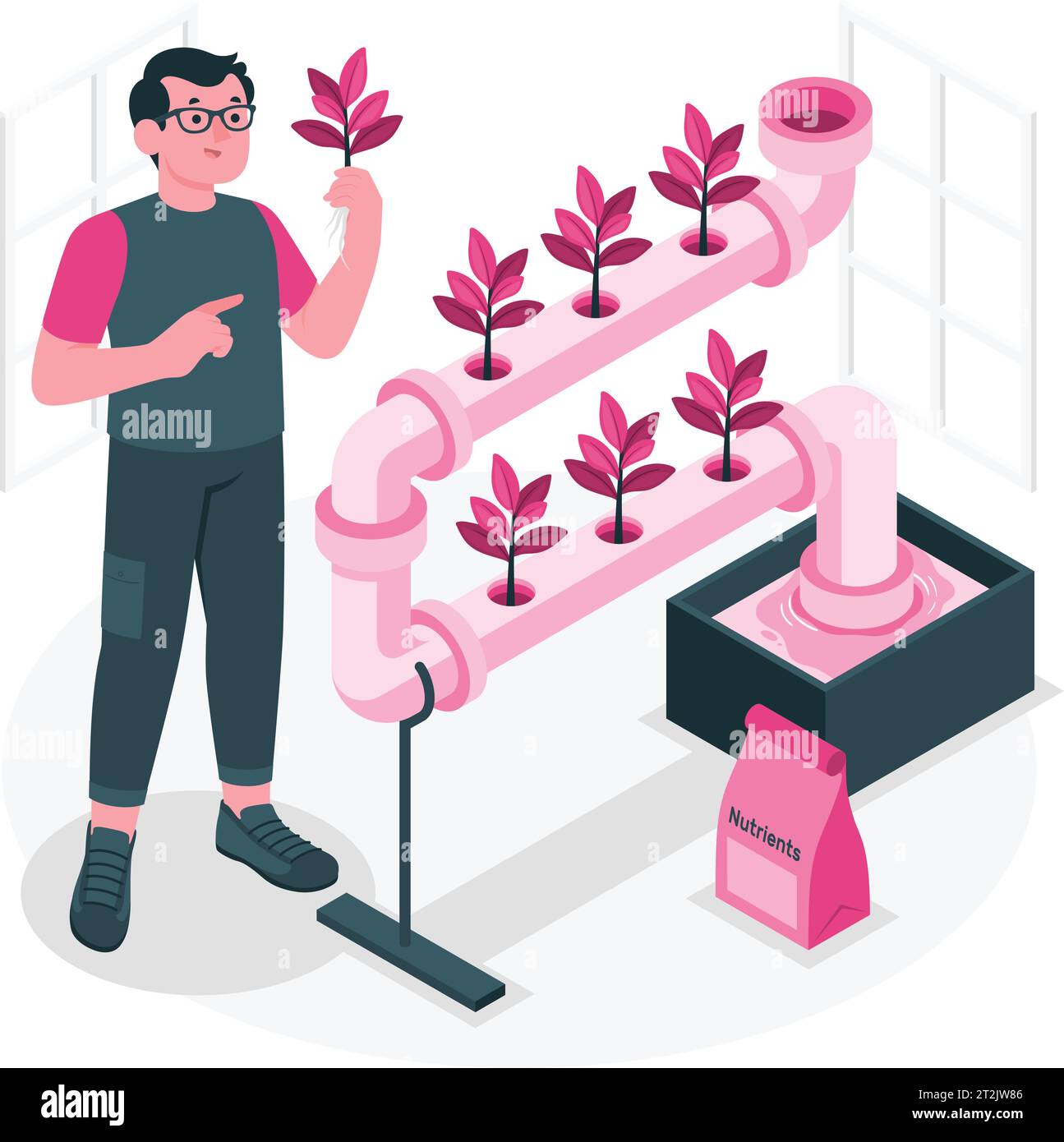 hydroponic farmer concept vector illustration, worker synchronizes ...