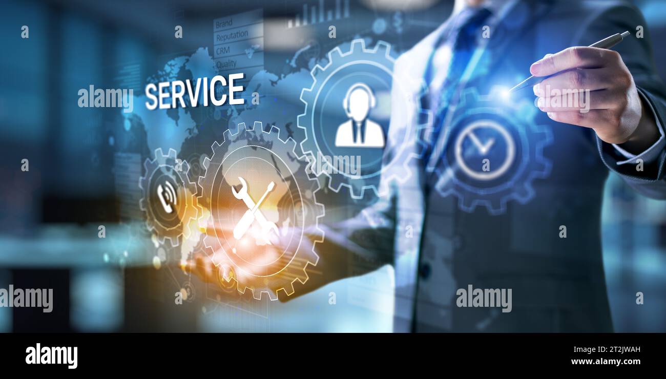 Service support customer help call center Business technology button on ...