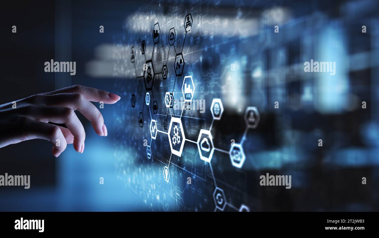 Automation system structure on virtual screen. Smart manufacturing ...
