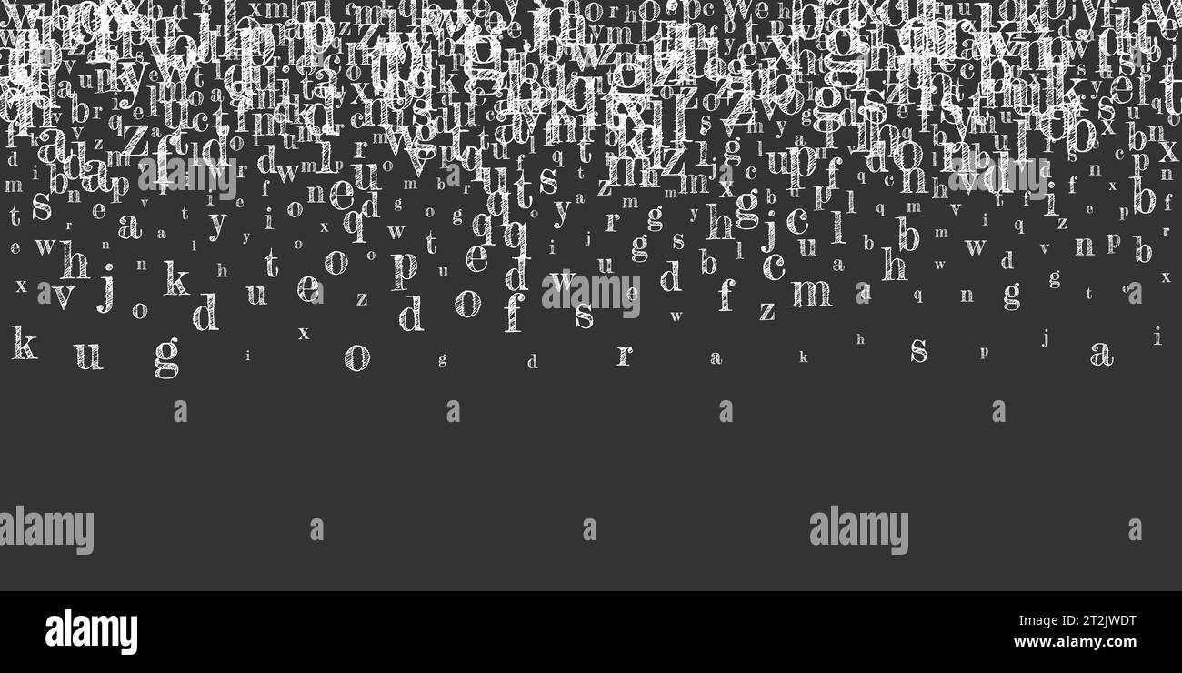 School notebook cover. White chalk floating letters of Latin alphabet ...