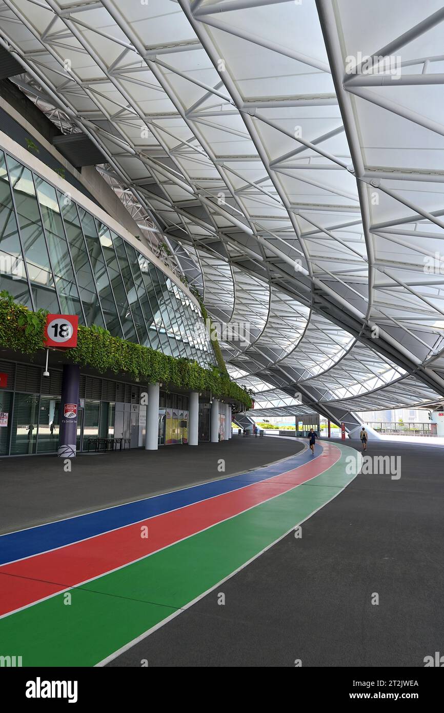 The sheltered running track under the roof of the Singapore National ...