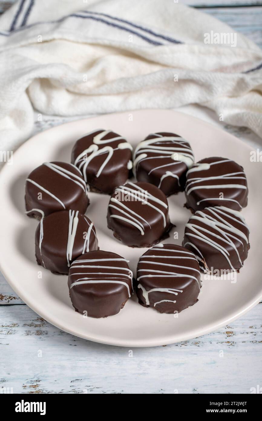 Chocolate cookie. Delicious cookies with coconut inside and chocolate ...