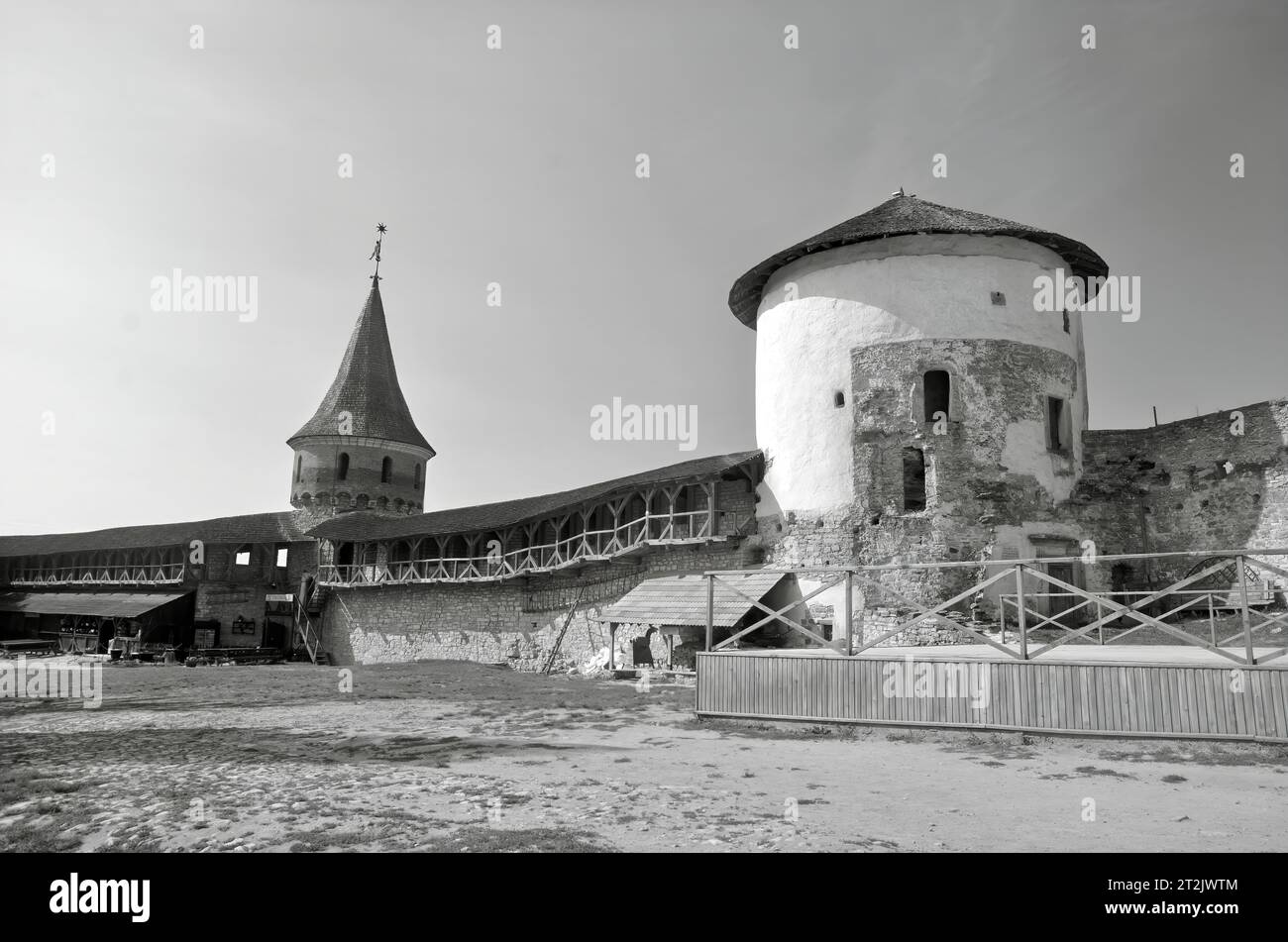 Old European fortress walls and towers. Medieval fortress architecture ...