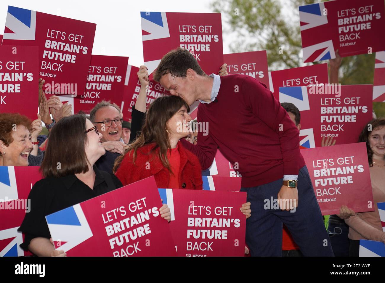 Newly elected Labour candidate Alistair Strathern kisses partner Megan ...
