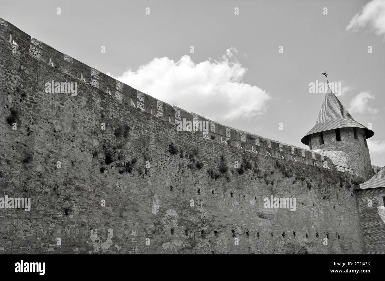 Castle walls and a tower. Medieval fortifications architecture Stock ...