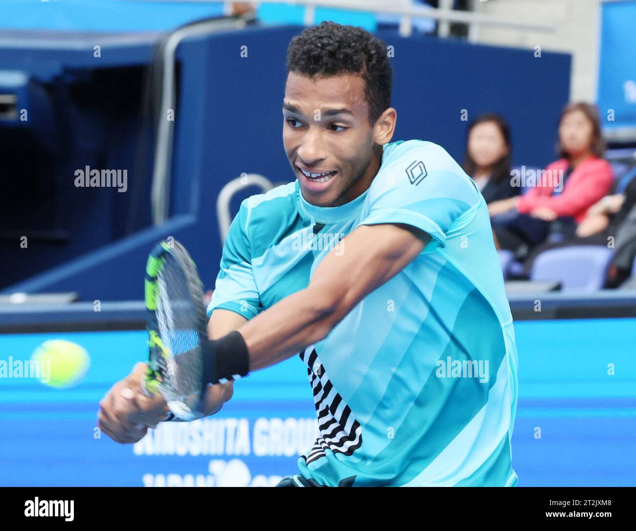 Tokyo, Japan. 20th Oct, 2023. Felix Auger-Aliassime of Canada returns the ball against Marcos ...