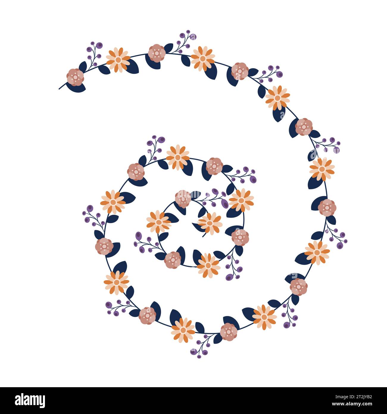 Spiral flat flowers. Ornamental floral wreath with abstract striped ...