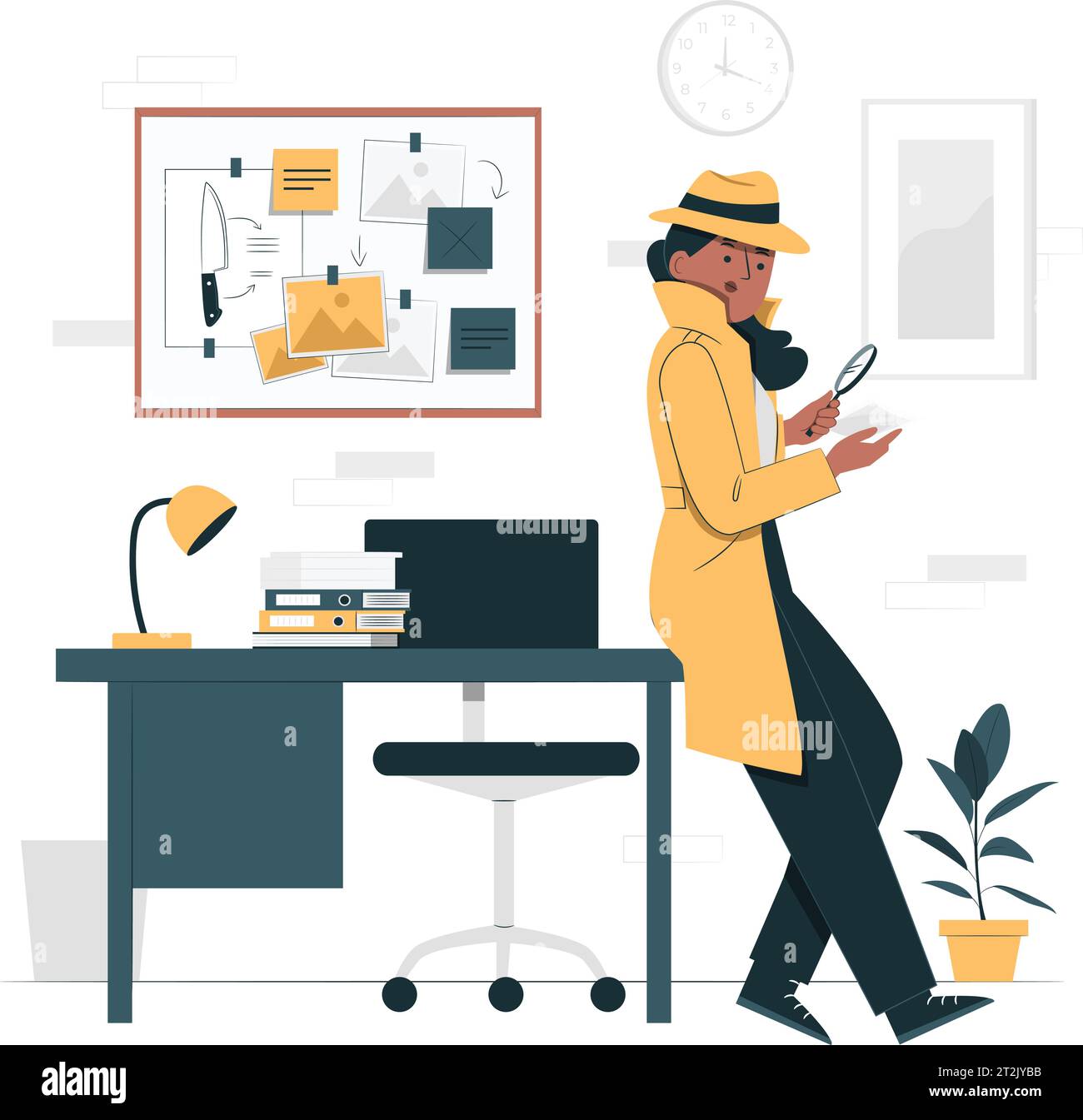 Detective woman. Cartoon sleuth mystery girl female inspector with ...