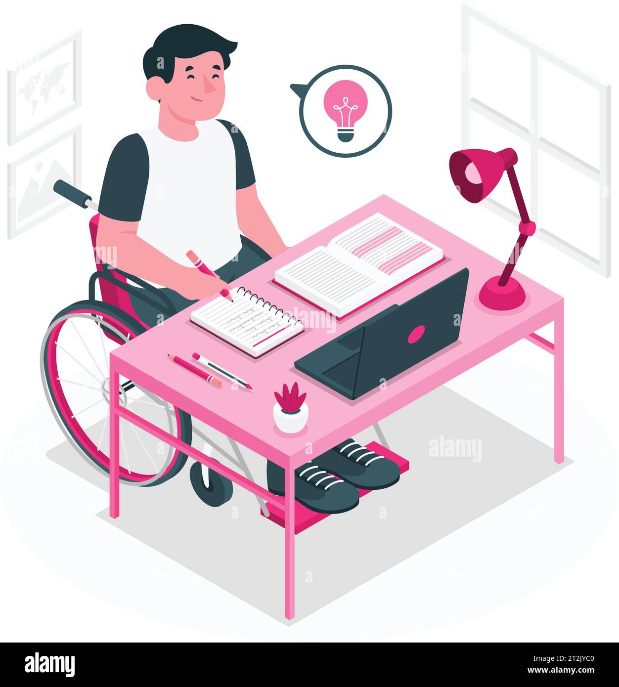 Wheelchair disabled person isolated, choice of profession. Flat vector ...