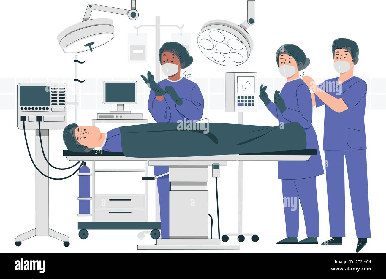 Surgeons team surrounding patient on operation table flat vector ...