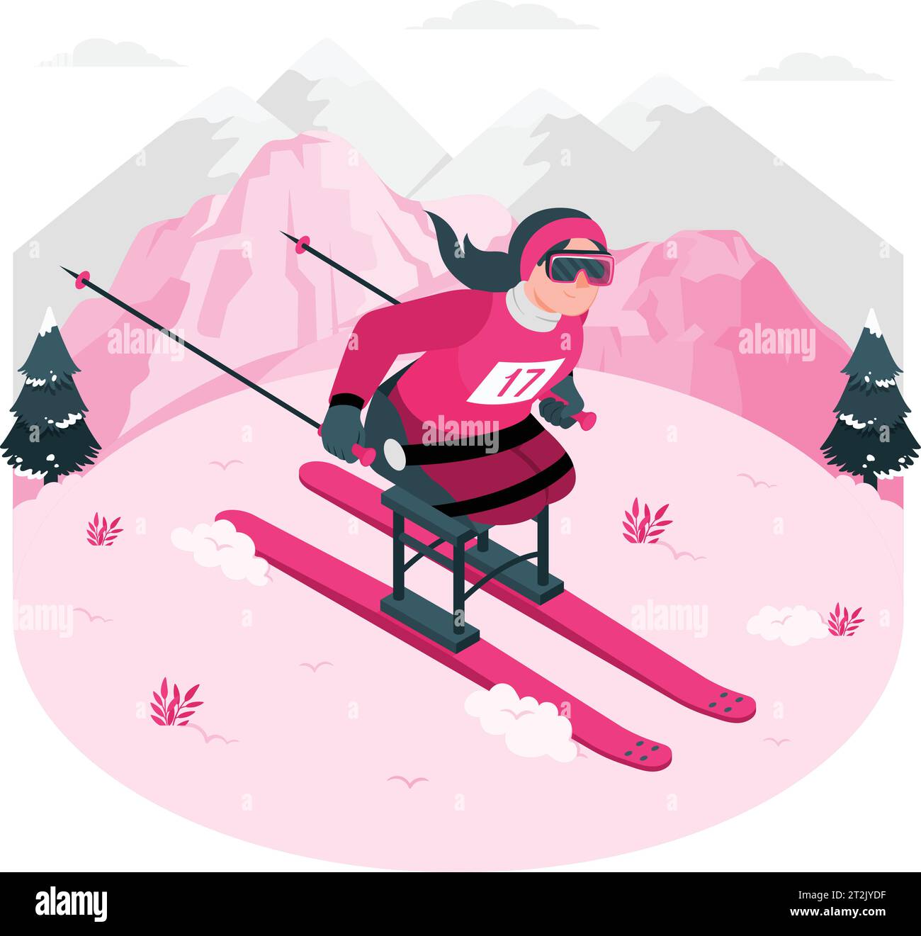 Disabled skiing. Flat vector stock illustration. Concept of an ...
