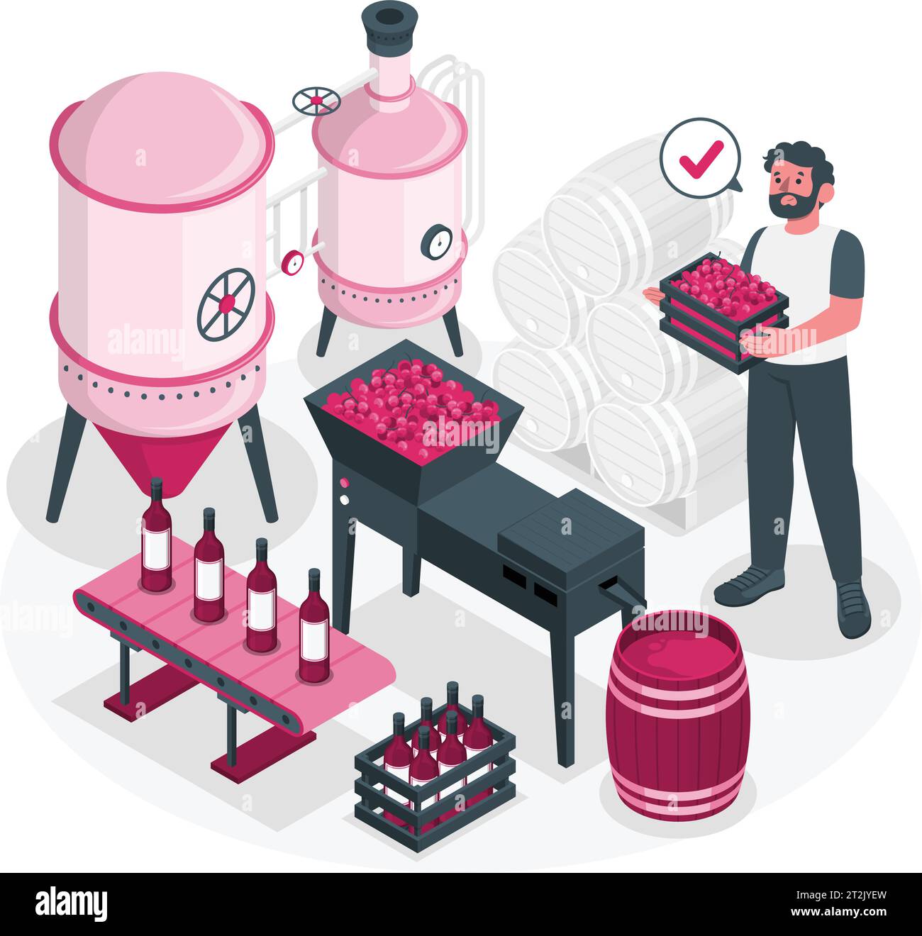 Wine maker concept. Grape wine aging in a wood barrel. Wine factory ...