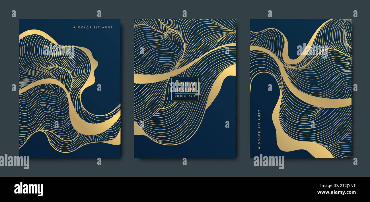 Vector line golden wavy pattern, art deco fancy covers. Luxury design ...