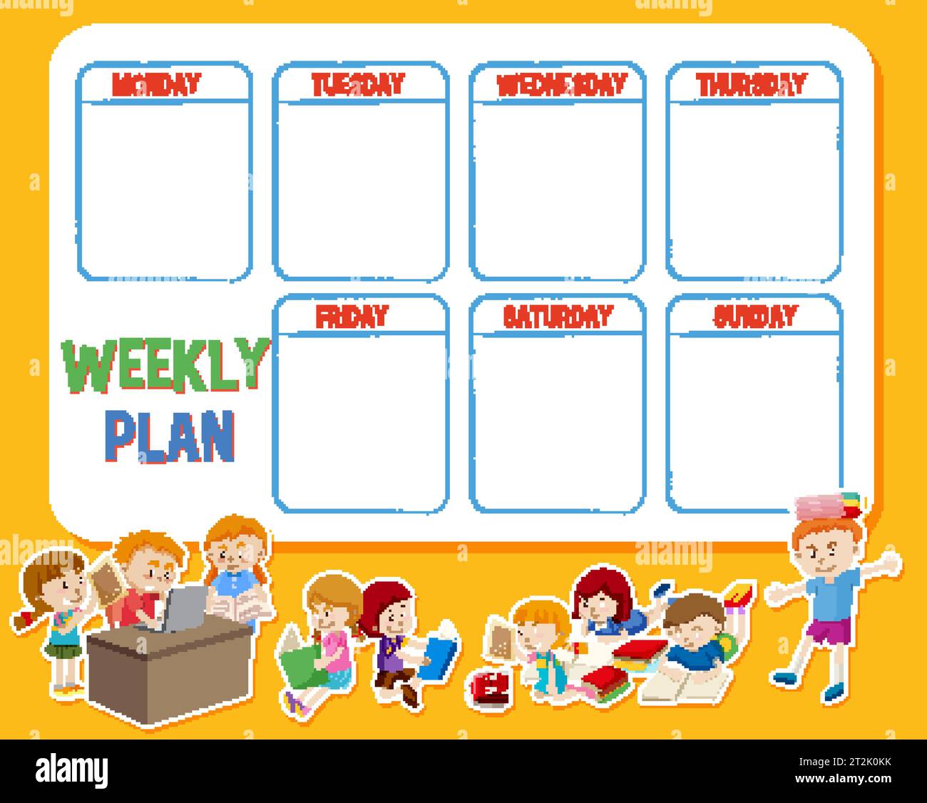 Vector cartoon characters on a weekly plan from Monday to Friday Stock ...