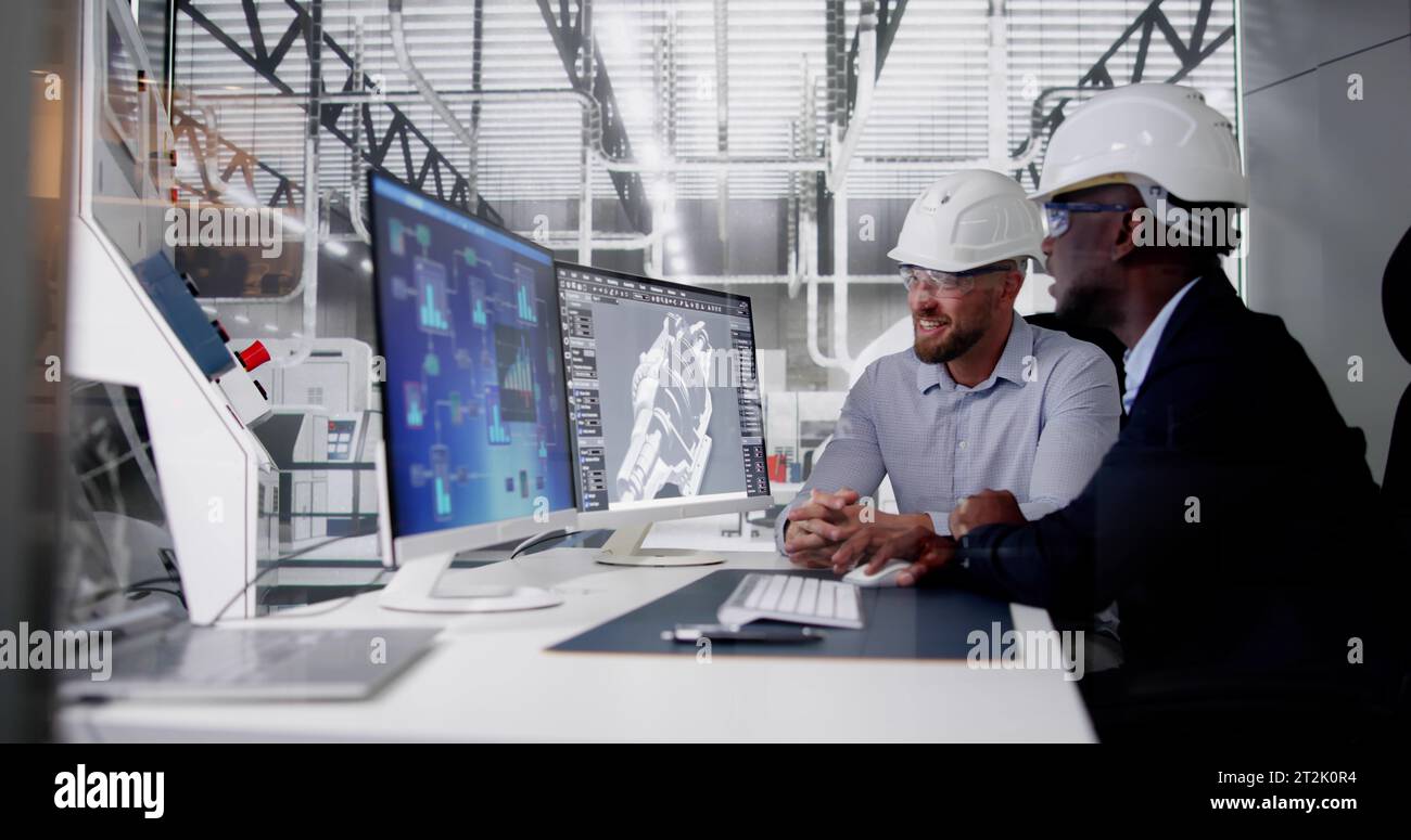 Engineer Doing 3D CAD Model Design On Computer At Factory Stock Photo - Alamy