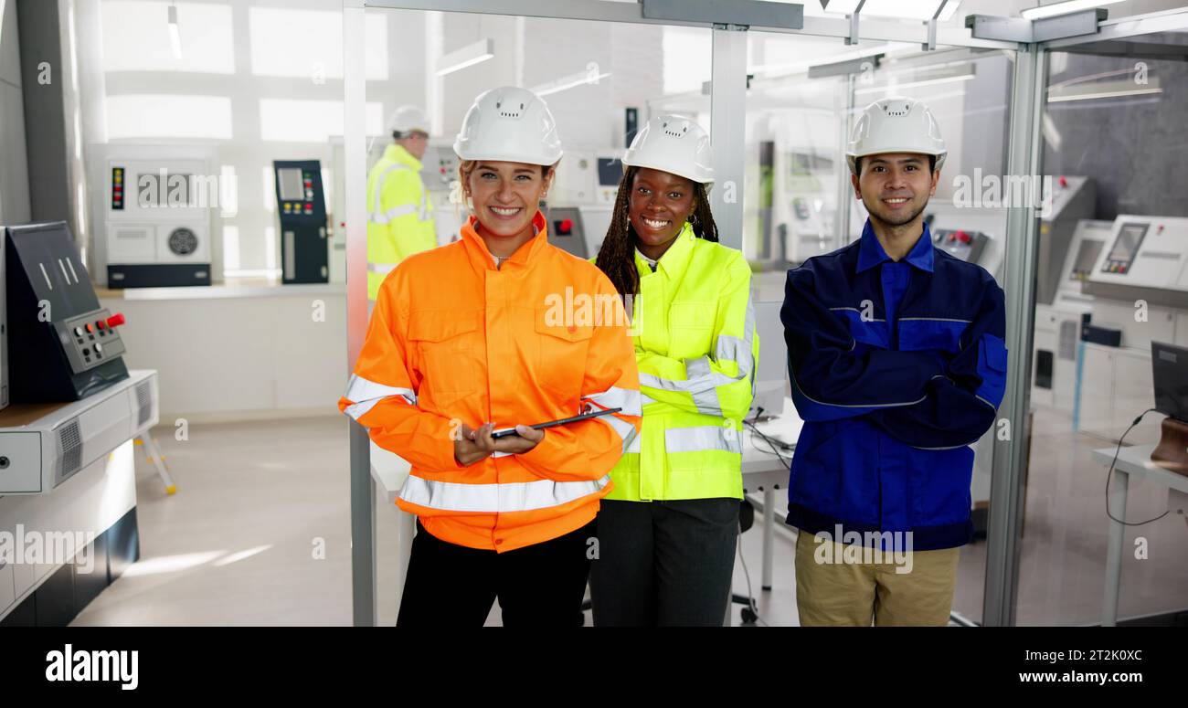 Factory Engineer Team Portraits. Industrial Manufacturing Plant Stock ...