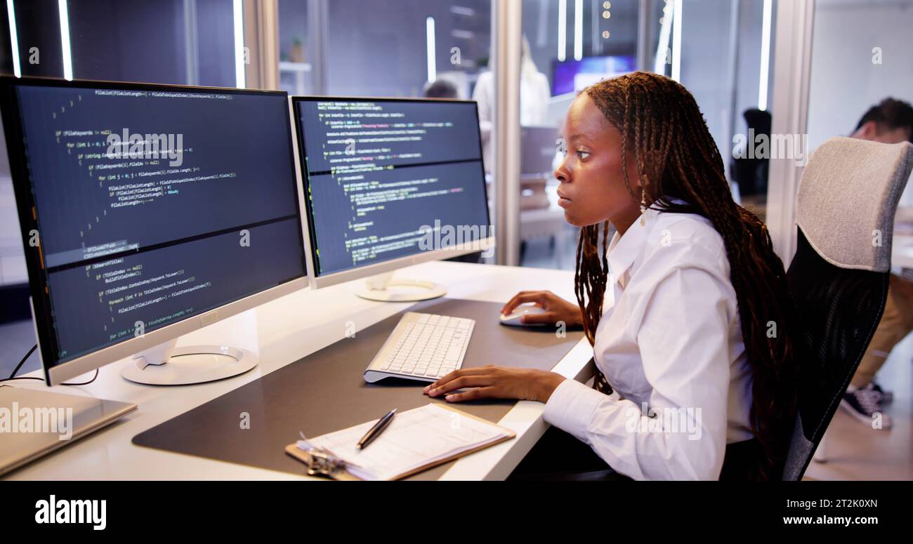 Software Programmer Or Coder Woman Using Office Computer Stock Photo - Alamy