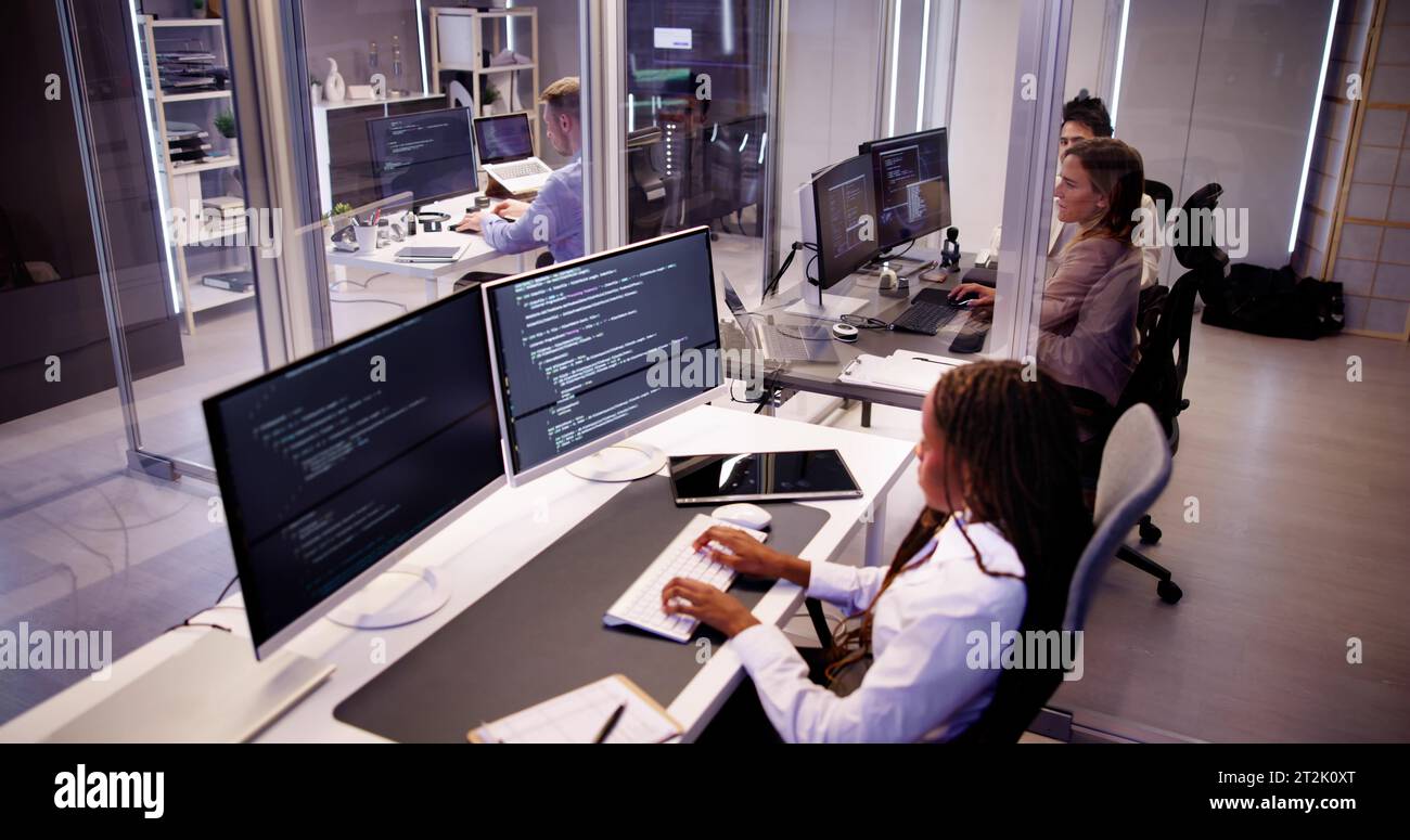 Software Programmer Or Coder Woman Using Office Computer Stock Photo - Alamy