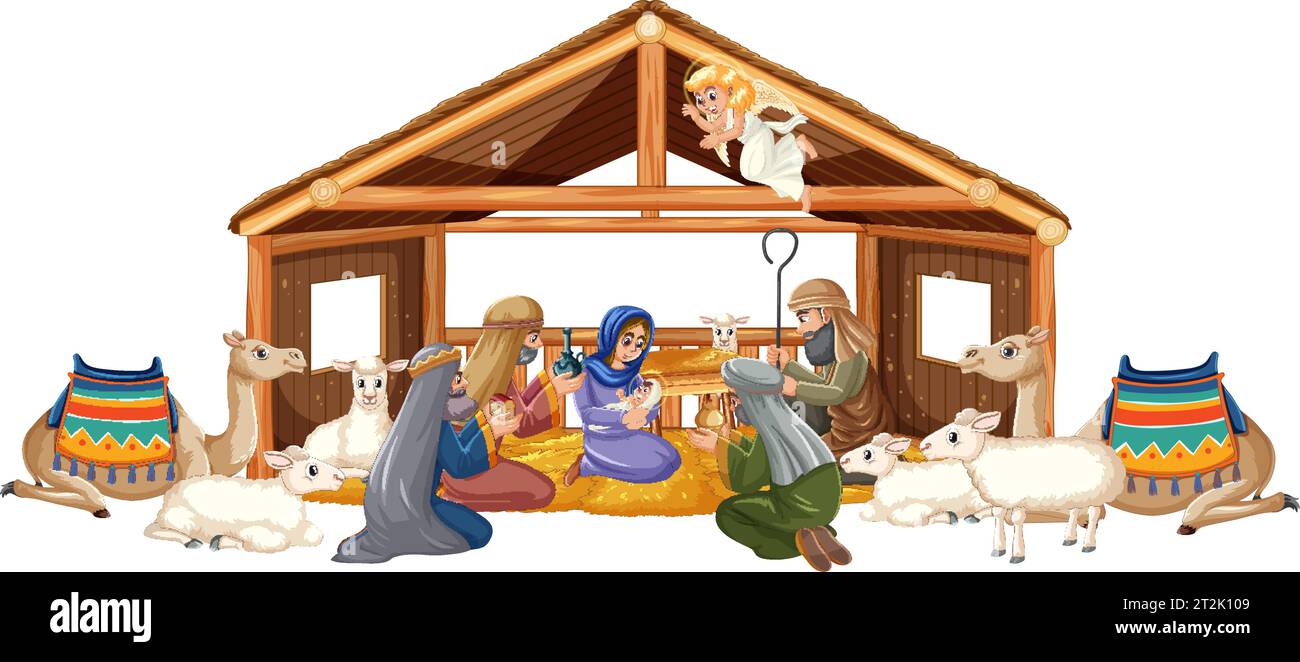 Nativity and the announcement to the shepherds Stock Vector Images - Alamy