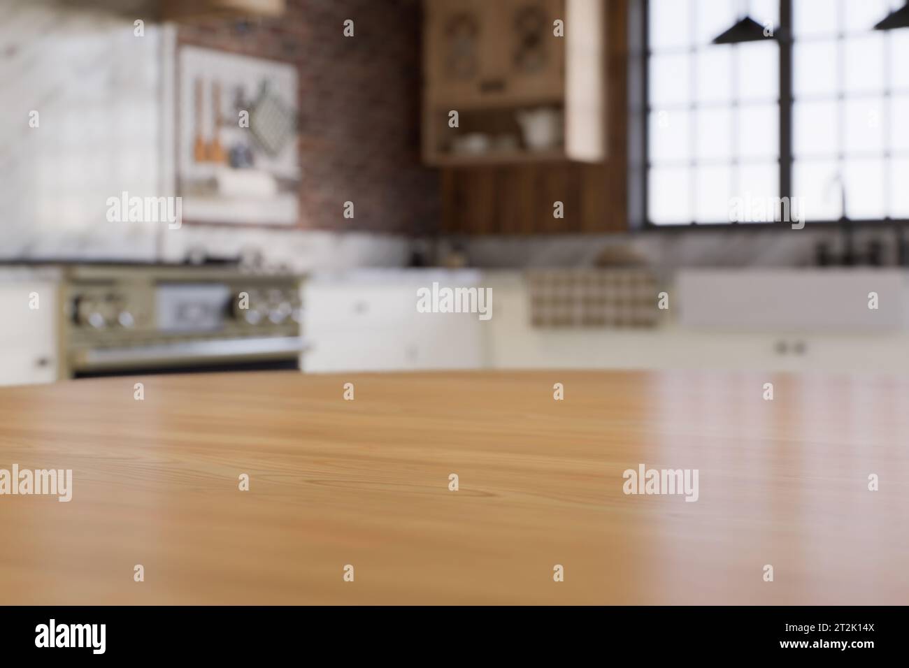 Kitchen with an emphasis on the surface of the kitchen table with a ...