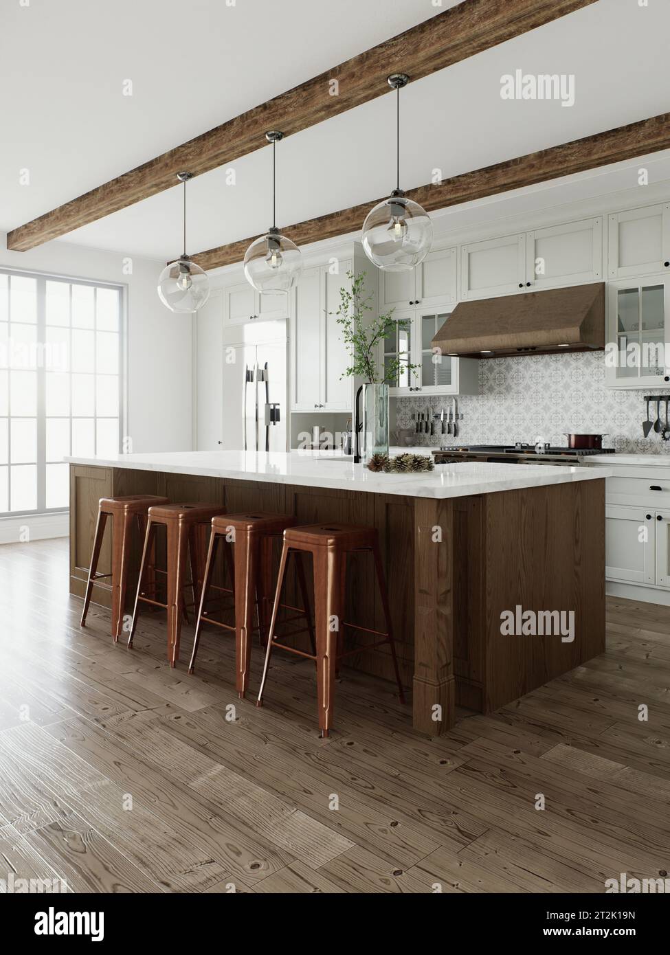 Traditional large L-shaped kitchen with large island and kitchen ...