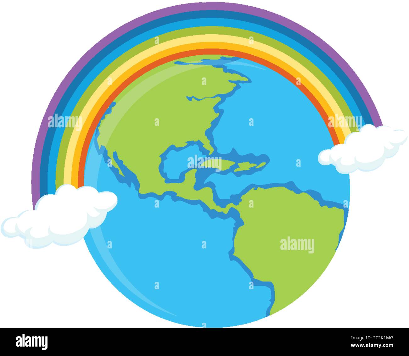 A colorful cartoon illustration of Earth with a rainbow on top Stock ...