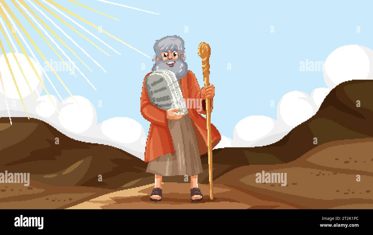 Religious Moses Bible Story Scene with Cartoon Characte Stock Vector ...