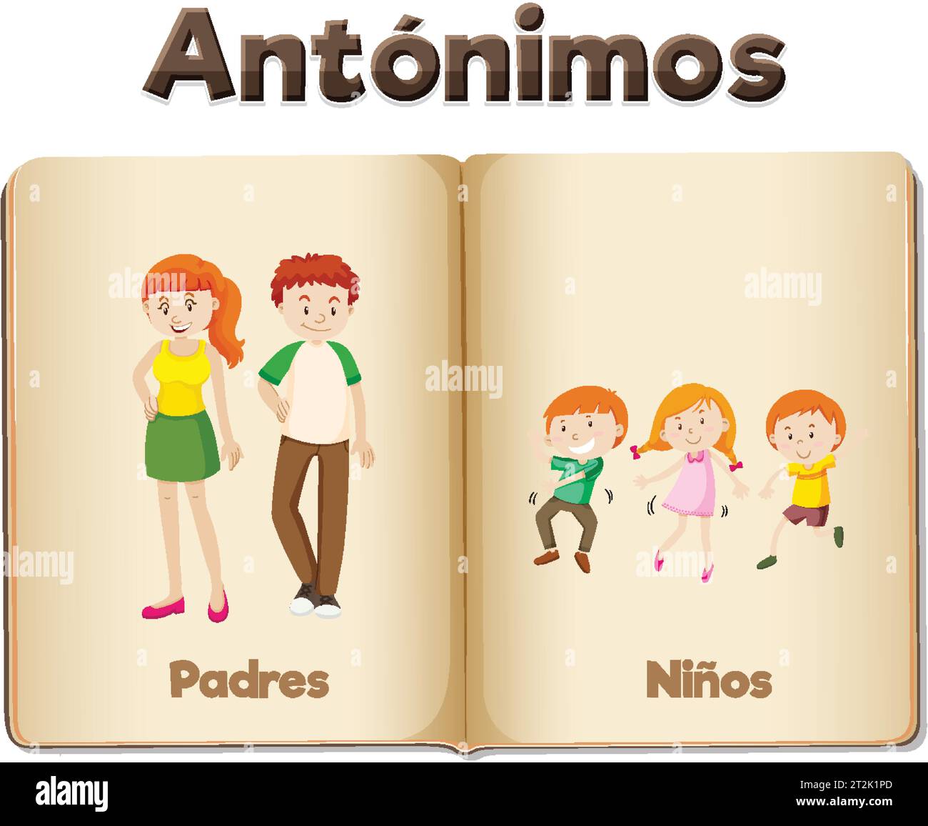 Colorful vector illustration of antonyms in Spanish for parents and ...
