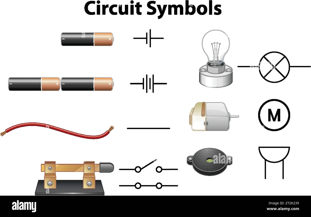 A collection of vector illustrations depicting circuit symbols for ...