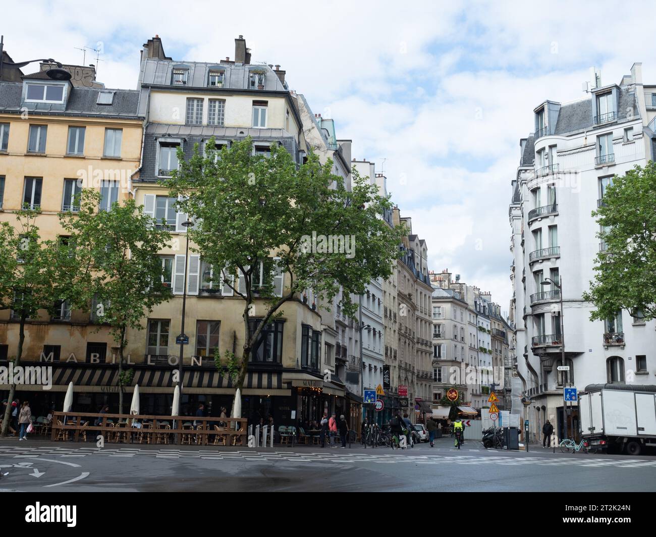 Paris, France - May 9th 2023: Lively square in Saint-Germain-de-Pres ...