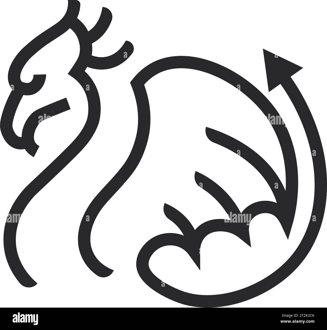 Abstract dragon drawing, isolated reptile animal with long tail and ...