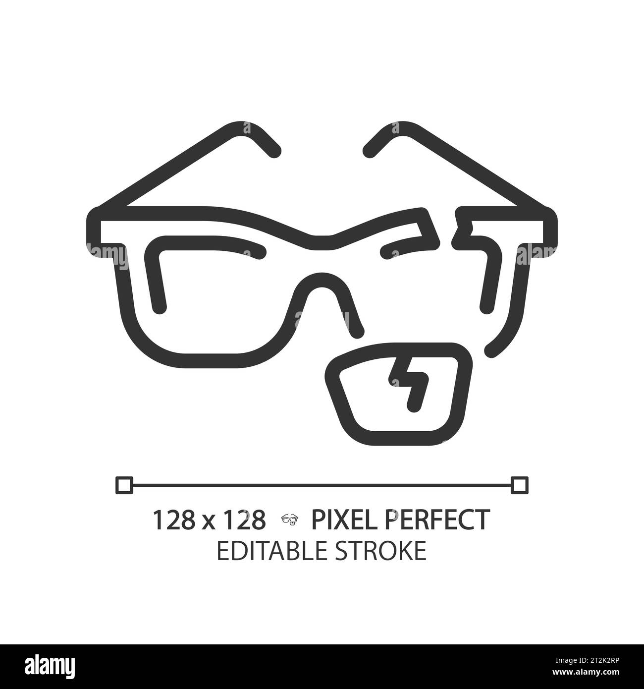 2d Customizable Thin Linear Black Broken Eyeglasses Icon Stock Vector